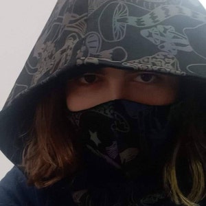 Rave Hood Festival Hood Reversible Holographic Hood Face Mask Rave Mask ...