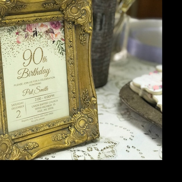 90th Birthday Invitation, Floral Ivory Birthday Invitation, Cream ...