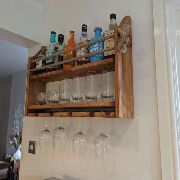 Handcrafted Rustic Wooden Drinks Rack: Wall Mounted Home Bar - Etsy