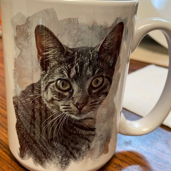 Custom Cat Mug, Cat Lover Gift, Cat Memorial, Pet Portrait Coffee Mug ...
