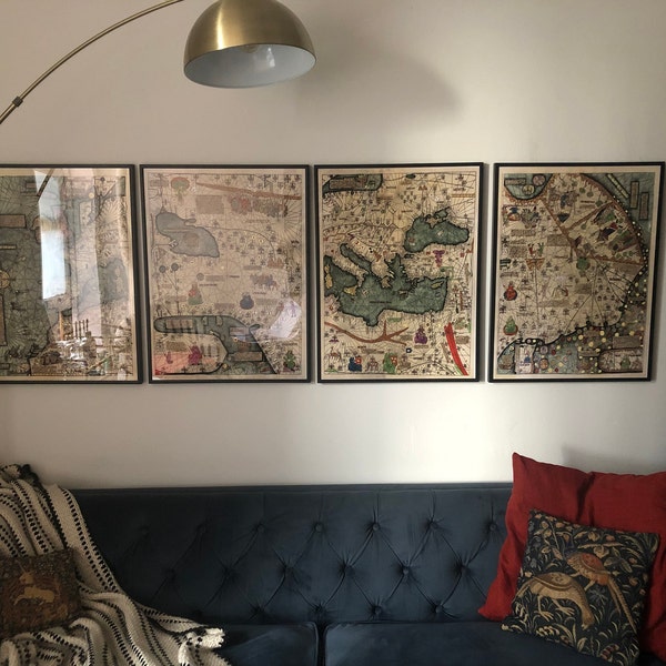 Medieval Catalan World Map 1375 Europe, Mediterranean Sea and Middle ...