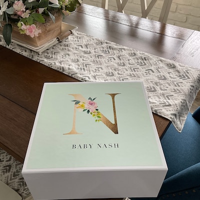 Baby Boy Keepsake Box Custom Gift Box Square White Box Custom Baby Gift ...