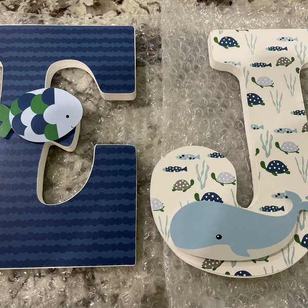 Oceania Letters, Fish Whale Octopus Under the Sea Custom Wooden Letters ...