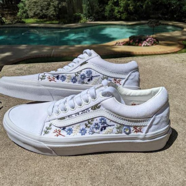 Wedding Vans for Bride and Groom, Blue Flowers Embroidered Vans Custom ...