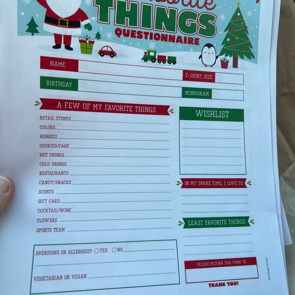 Christmas Teacher Survey Printable Teacher Favorite Things ...