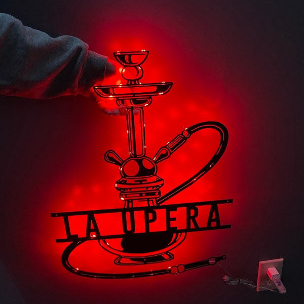 Custom Shisha Hookah Metal Wall Art LED Light Personalized Smoke Shop ...
