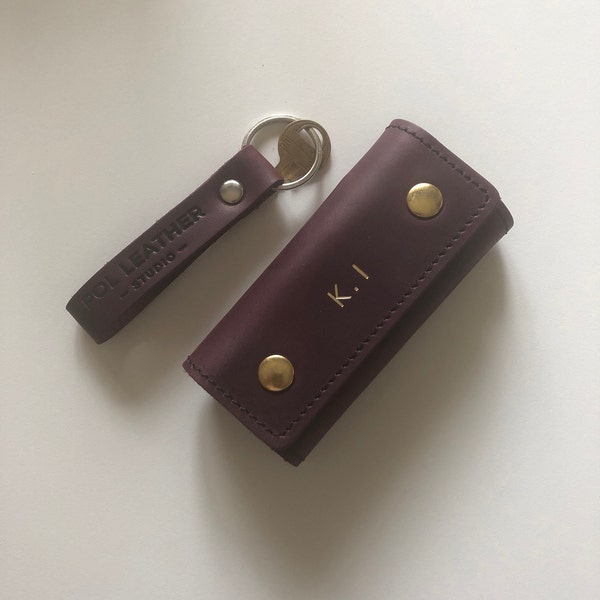 Purple Key Case, Leather Key Pouch, Personalized Keychain, Custom Key ...