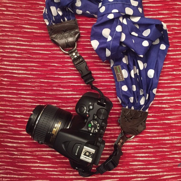 Blue Polka Dot Scarf Camera Strap With Quick Change Buckles -- the ...