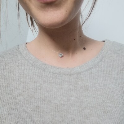 Collier fil transparent Nylon invisible cristal Swarovski argent 925 ...