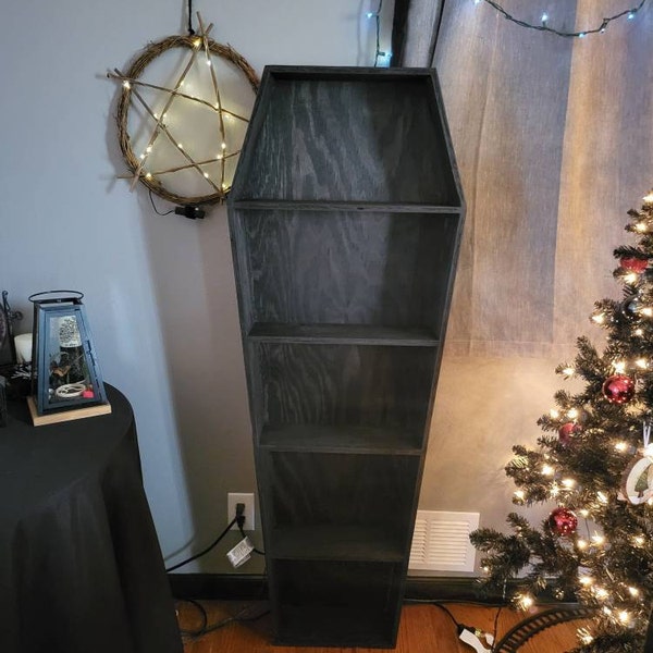 5 Foot Coffin Bookshelf, Goth, Spooky, Home Decor, Bookcase, Mystic ...