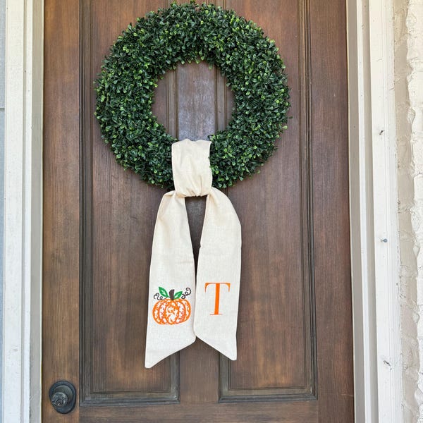 Monogrammed Fall Wreath Sash, Embroidered Sash, Thanksgiving Sash for ...