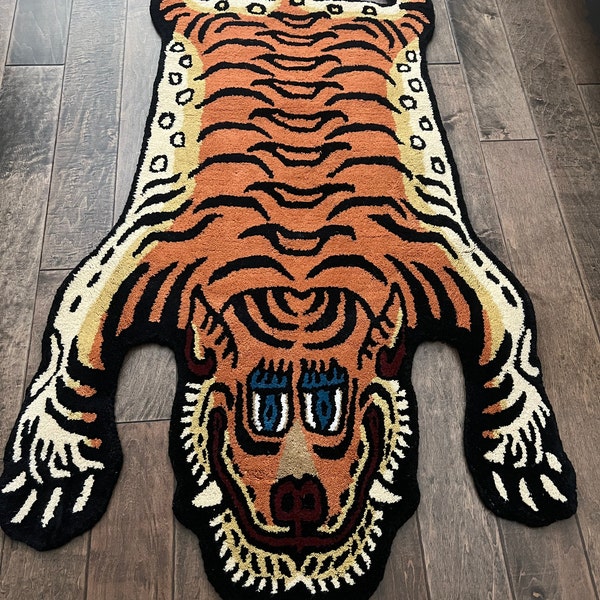 Tibetan Tiger Rug, Handtufted Green Rectangle Wool Tibetan Tiger Rug ...