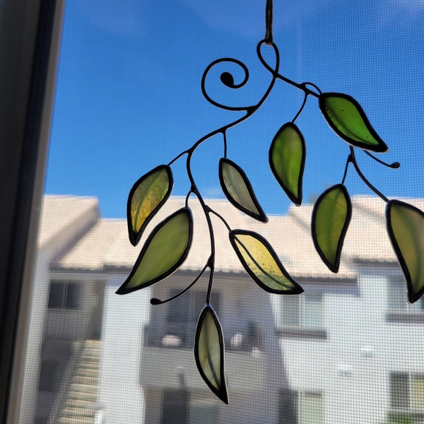 Stain Glass Leaves in Light Wispy Blue Plant Suncatcher Window Decor ...