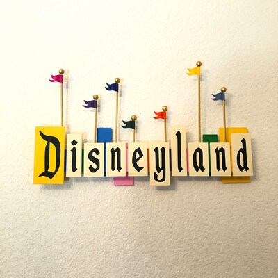 Vintage Disneyland Entrance Sign With Flags - Etsy
