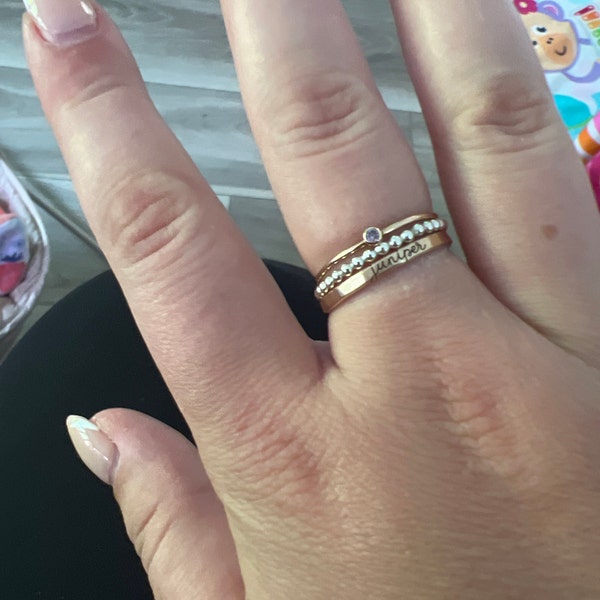 Cursive Name Ring Set | Name and Birthstone Rings | Gold Name Rings ...