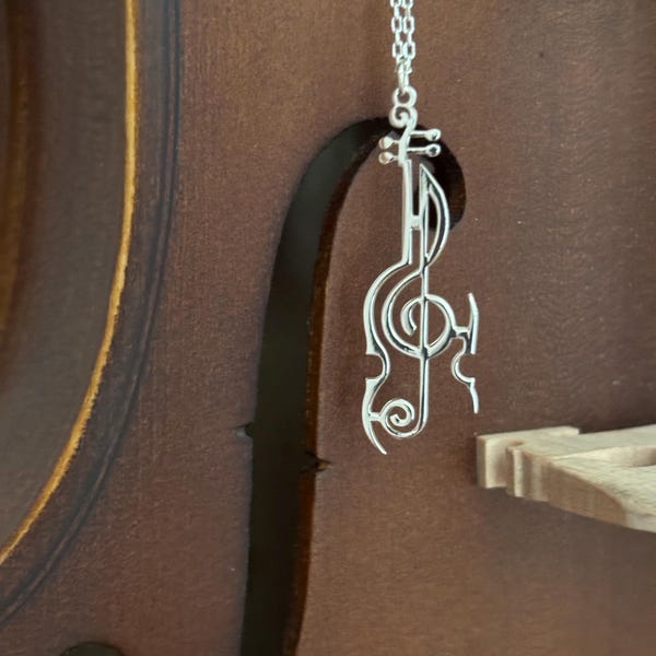 Treble Clef Necklace in Sterling Silver, Heart Shape Treble Clef, Gift ...