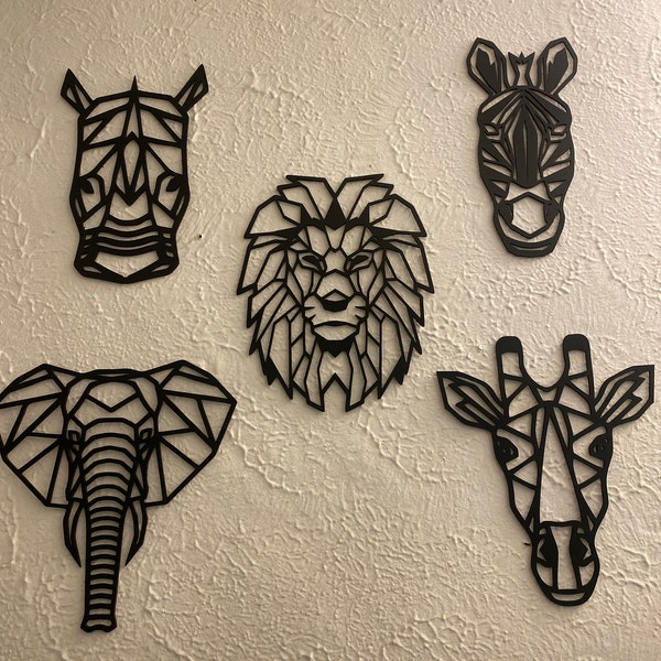 Wooden SAFARI Animal Geometric Wall Art Pack, Set of 5, Decoration for ...