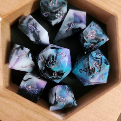 Heaven's Light, 7 Piece Polyhedral Dice Set, Sharp Edge Dice, Handmade ...