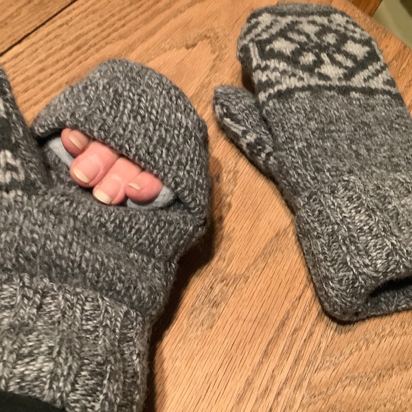 Bright Wool Mittens With Flip Top and Fleece Lining - Etsy