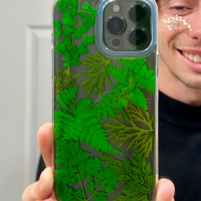 Pressed Flower Dried Leaf Fern Plant Phone Case, iPhone 15 Pro Max 14 ...