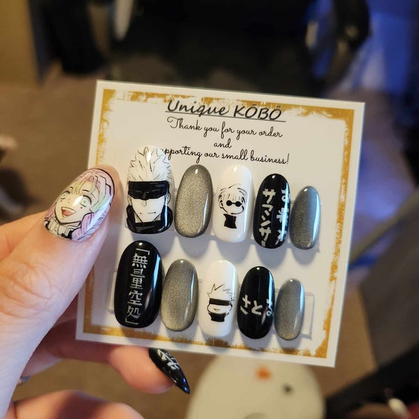 Muichiro Inspired Hand-painted Anime Motif Nails, Reusable Press-on ...