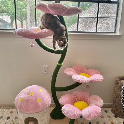 EDEN Wood Floral Cat Tree Tower, Wooden Cat Tower, Modern Cat Climbing ...