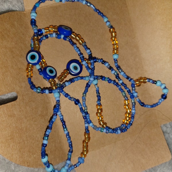 Evil Eye Protection African Style Waist Beads Blue and Gold - Etsy