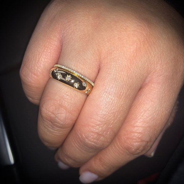 Diamond Starburst Ring / 14k Solid Gold Star Setting Diamond Ring ...