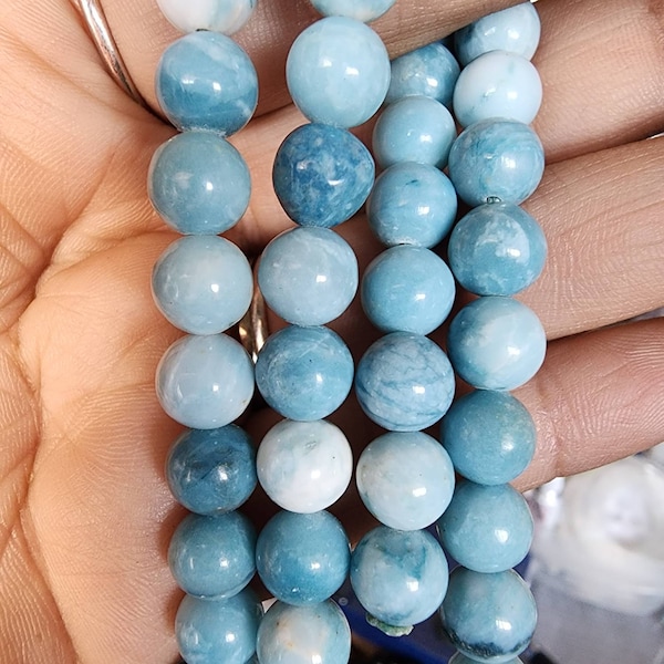 8mm Larimar Quartz Gemstone Grade AAA Sky Blue Milky Gray Round Loose ...