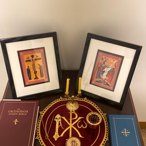 Triptych Christian Icon of Virgin Mary gorgoipikoos and Archangels With Aging Technique ...