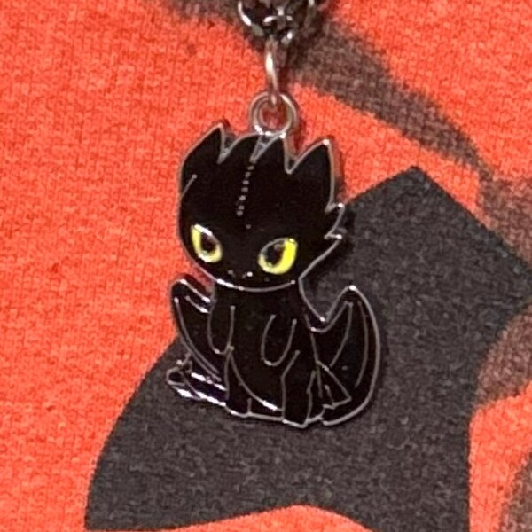 Personalised Name Toothless Dragon Charm Keyring Chain Enamel Silver ...