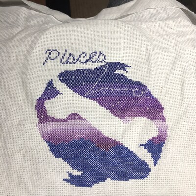 Pisces Cross Stitch Pattern, Modern Fish Zodiac Constellation Chart ...