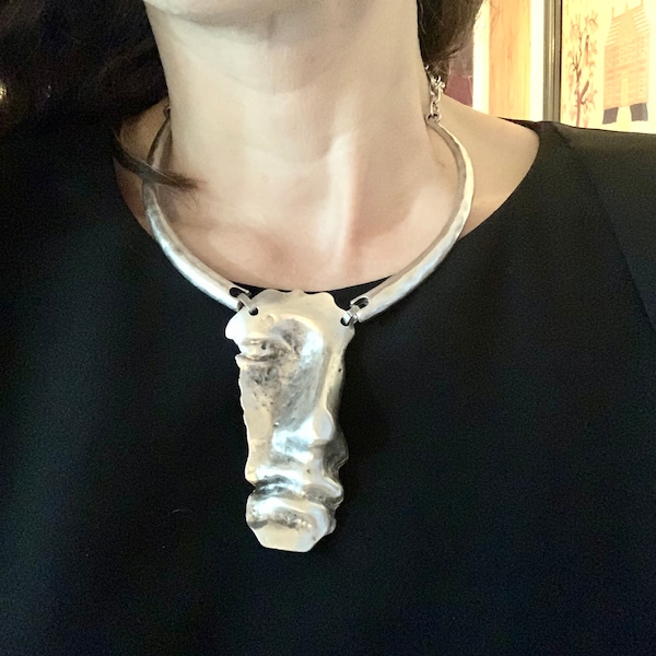 Brutalist Greek Face Necklace Sculptural Statement Jewelry Abstract Art ...