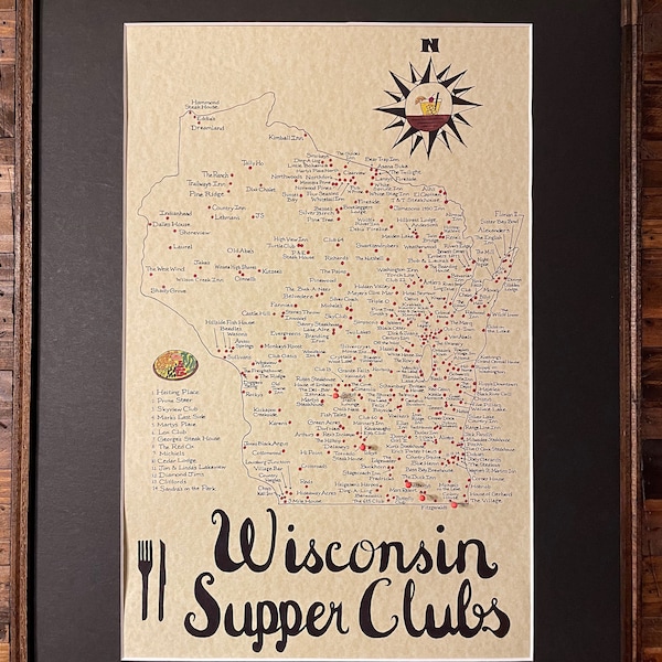 Wisconsin Supper Clubs Map REVISED 2023 - Etsy