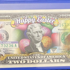 Happy EASTER, Eggs & Easter Bunny Colorized Genuine 2.00 Dollar Bill - Etsy