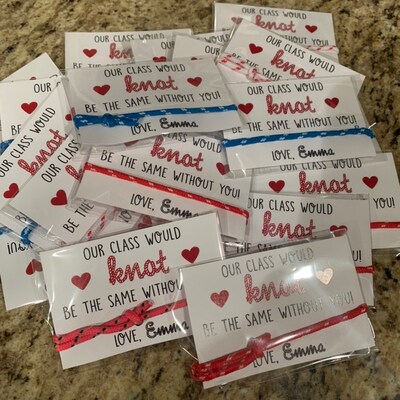 Knot Valentines, PRINTED Friendship Bracelet Valentine's Day Cards for ...