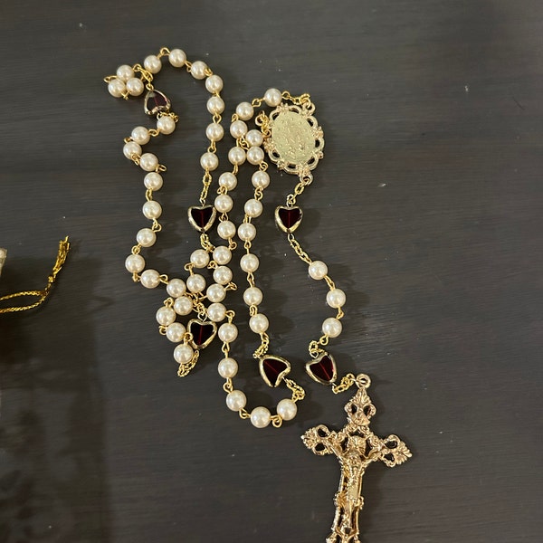 Glass Pearl Red Glass Heart Handmade Rosary - Etsy