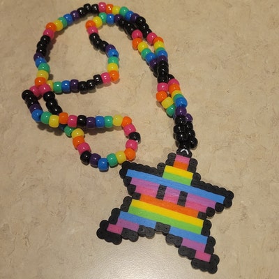 Trippy Rainbow Kandi Necklaces,uv Necklace,star Necklace,alien Necklace ...