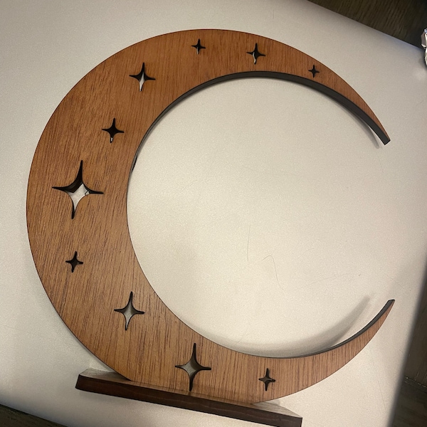 Wooden Moon and Stars Décor - 2 Size Options - Display Stand Included ...