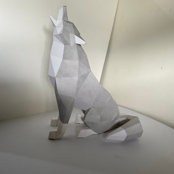 Wolf Sit Paper Craft, Digital Template, Origami, PDF Download DIY, Low ...