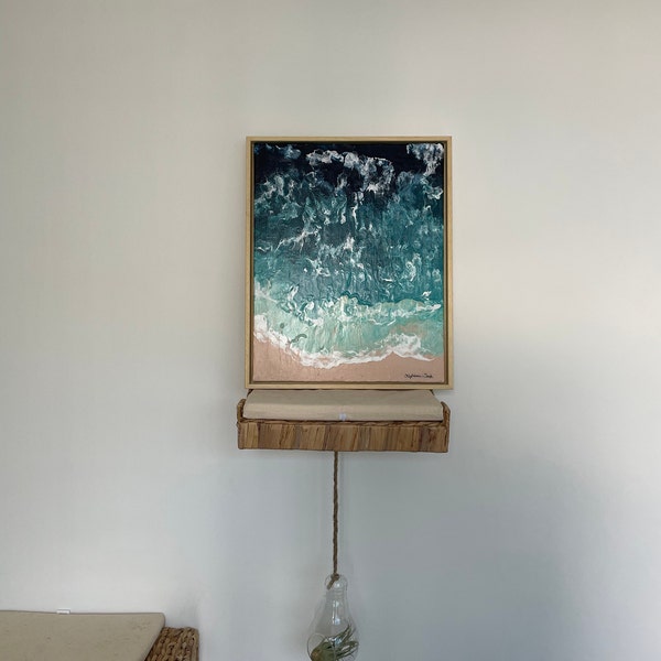 Original Abstract Textured Wall Art. White and Turquoise Gradient With ...
