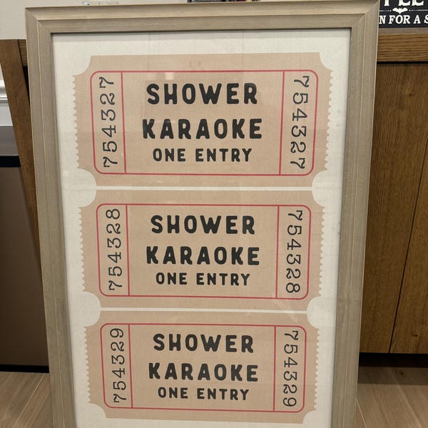 Shower Karaoke Ticket Horizontal Print Bathroom Retro Blue Aesthetic ...