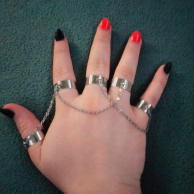 Handmade Five Finger Chain Rings Adjustable Cross Chain Linked Cuff ...