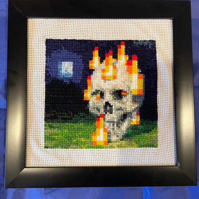 Minecraft Cross Stitch Pattern PDF Burning Skull - Etsy