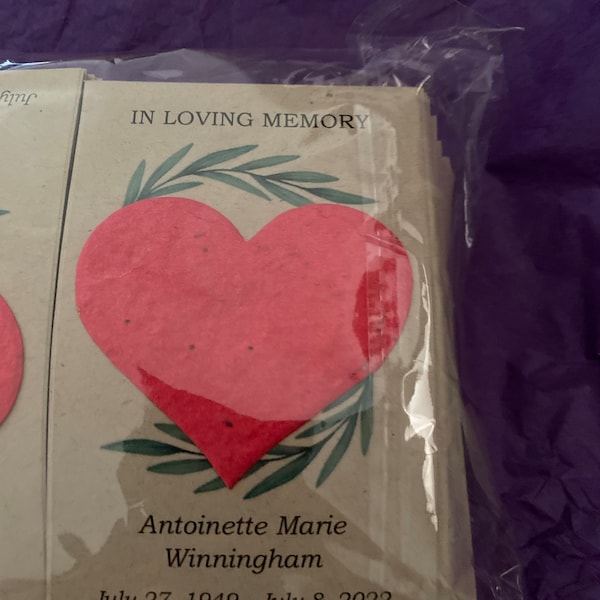 Flower Seed Paper Memorial Cards - in Loving Memory Plantable Paper ...