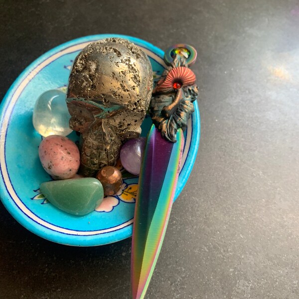 Mushroom Wiccan Athame Woodland Crystal Blade, Wicca Ritual Knife ...