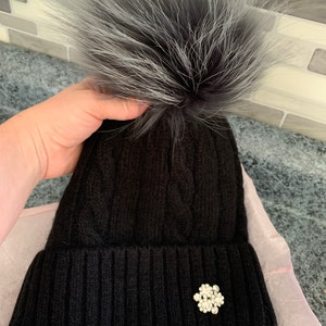 Fur Pom Pom, Beanie, Hat, Interchangeable/detachable Genuine Raccoon ...
