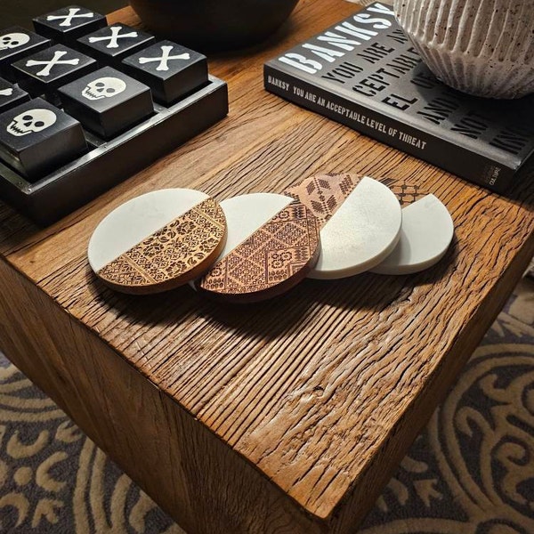 Tatreez and Kuffiyeh Design Marble and Wood Coasters - Palestinian ...