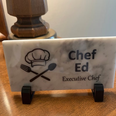 Chef Desk Sign Chef Name Plate Marble Stone Desktop Name and Title Sign ...