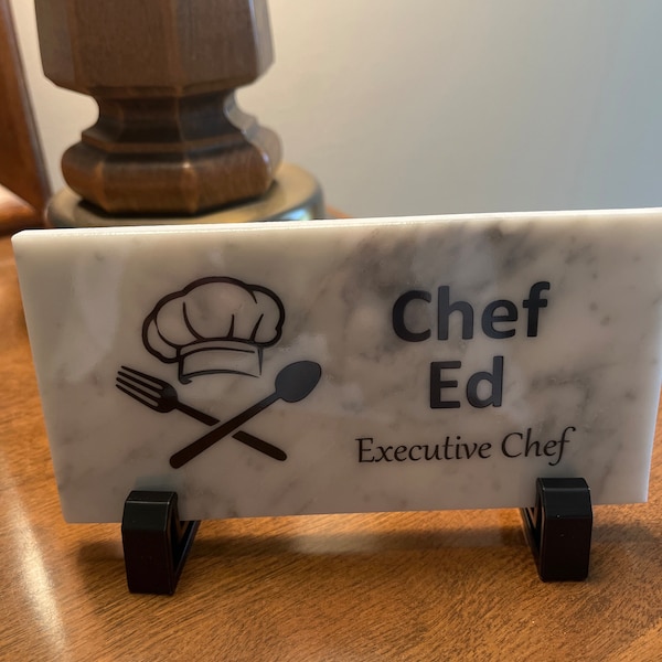 Chef Desk Sign - Chef Name Plate - Marble Stone Desktop Name and Title ...